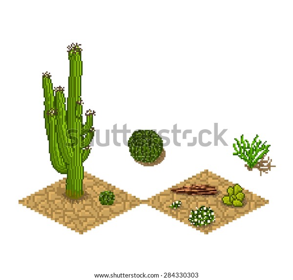 Pixel Art Cactus Sprite Tileset Green Stock Vector (Royalty Free) 284330303