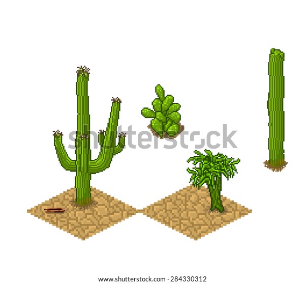 Pixel Art Cactus Sprite Tileset Plants: Vector có sẵn (miễn phí bản ...