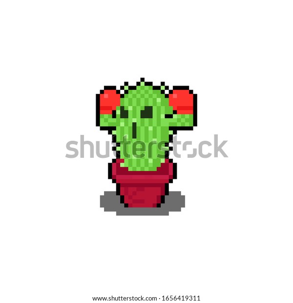 Pixel art cartoon boxing cactus character.