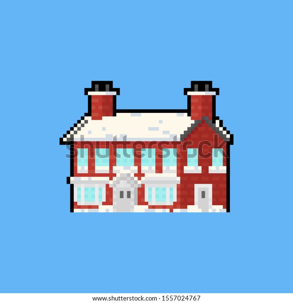Pixel Art Cartoon Red Brick House Stock Vector (Royalty Free ...