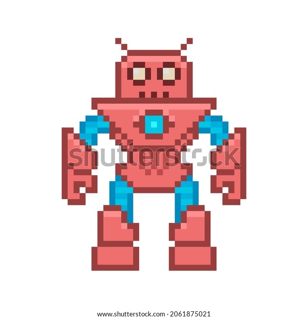 Robot de caricatura de arte píxeles o icono alienígena en un vector ...