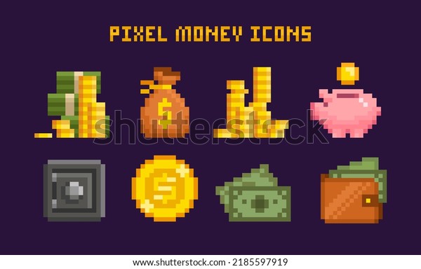 Pixel Art Cash Money Stack Coins: เวกเตอร์สต็อก (ปลอดค่าลิขสิทธิ์ ...