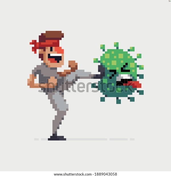 Pixel Art Character Fighting Against Virus Stock Vector (Royalty Free ...