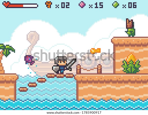 Pixel Art Character Game Arcade Play Stock Vector (Royalty Free ...