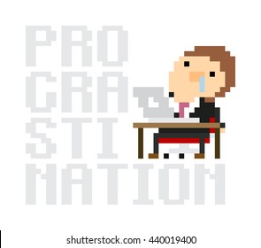 Pixel Art Character Sitting Workplace Procrastinating: เวกเตอร์สต็อก ...