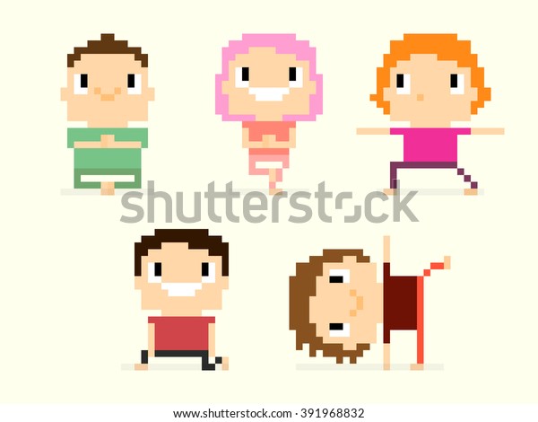 Pixel Art Characters Group People Doing Stock Vector (Royalty Free ...