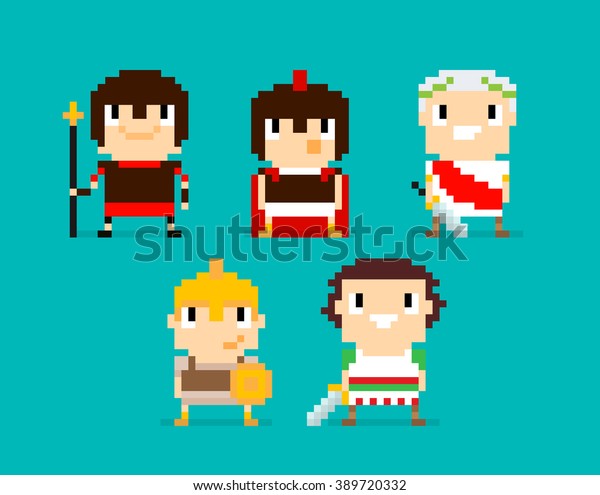 Pixel Art Characters Group Roman Greek Stock Vector (Royalty Free ...