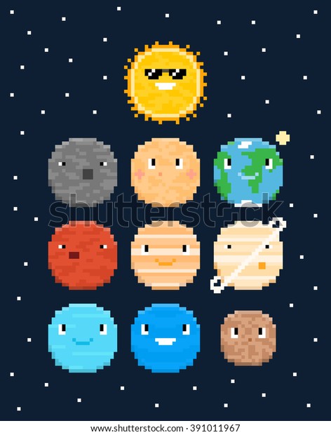 Pixel Art Characters Solar System Planets: stockvector (rechtenvrij ...