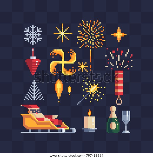 Pixel Art Christmas Icons Set Set Stock Vector (Royalty Free) 797499364 ...