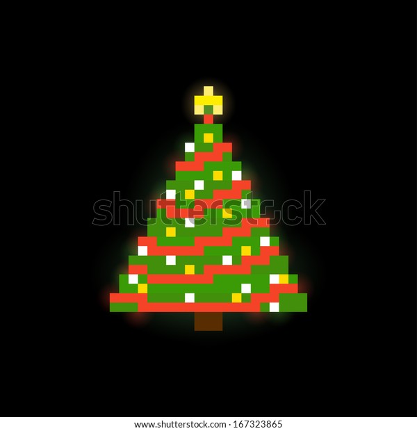 Pixel Art Christmas Tree On Dark Stock Vector (Royalty Free) 167323865