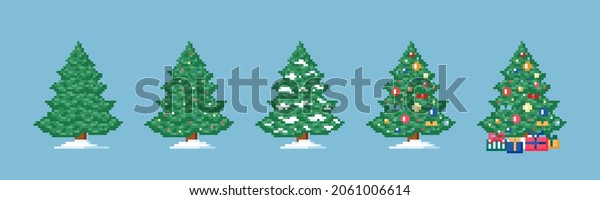 Pixel Art Christmas Tree Set 8 Stock Vector (Royalty Free) 2061006614 ...