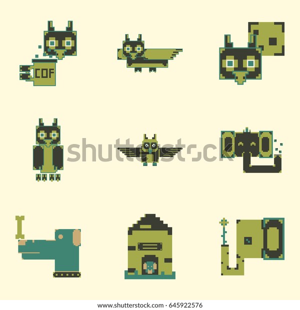 Pixel Art Collection Cute 8 Bit Stock Vector (Royalty Free) 645922576 ...