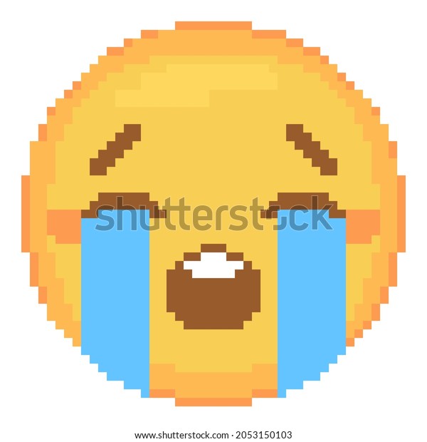 Vektor Stok Pixel Art Crying Emoji Icon Retro (Tanpa Royalti ...
