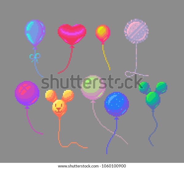Pixel Art Cute Balloons Set Vector Stock Vector (Royalty Free ...