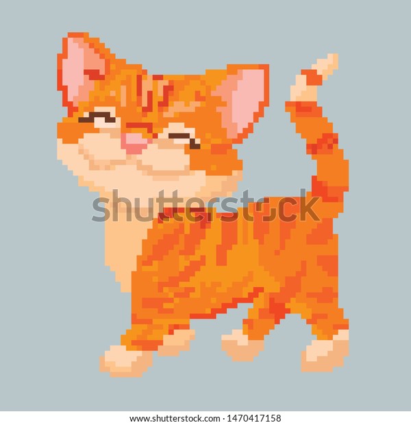 Pixel Art Cute Cat Detailed Illustration: เวกเตอร์สต็อก (ปลอดค่า ...