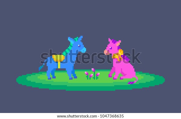 Pixel Art Cute Couple Donkeys Vector: stockvector (rechtenvrij ...