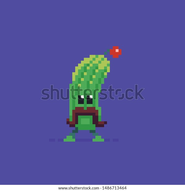 Pixel Art Cute Cucumber Character Mustache 库存矢量图（免版税）1486713464 ...