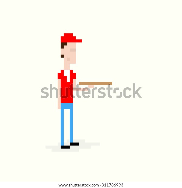 Pixel Art Delivery Boy Holding Pizza Stock Vector (Royalty Free ...