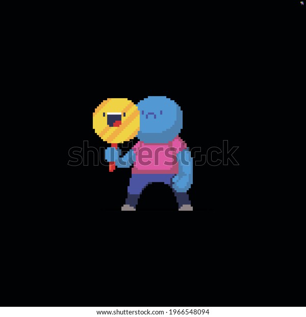 Pixel Art Depressed Blue Character Holding Stock Vector (Royalty Free ...