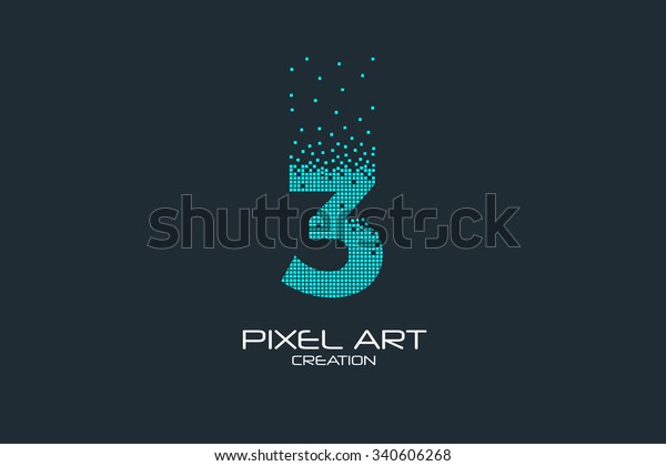Diseño de arte en forma de píxeles del logotipo de 3 números.