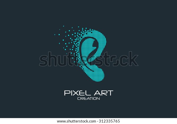 Pixel art ontwerp van het menselijk oor logo.