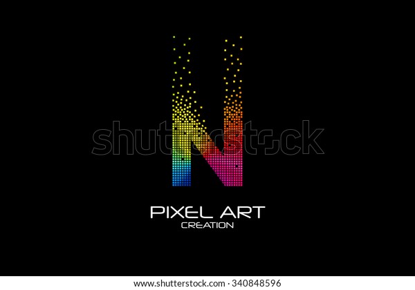 Diseño de arte de píxeles del logo de la letra N.