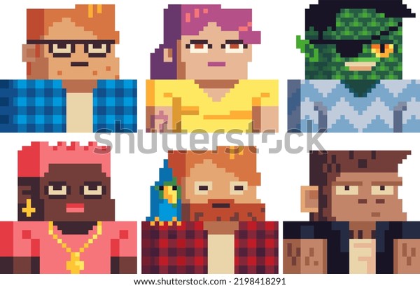 Pixel Art Different Avatar Profile Characters Stock Vector (Royalty ...