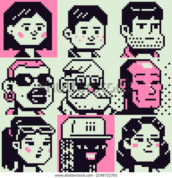 Pixel Art Different Avatar Profile Characters Stock Vector (Royalty ...