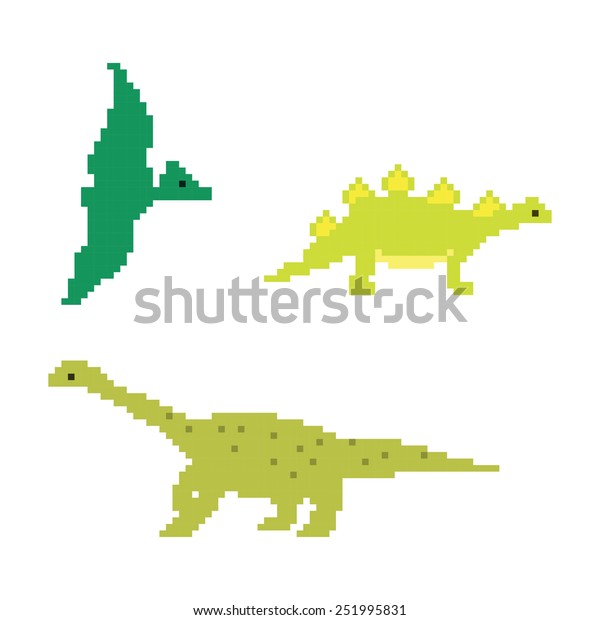 Pixel Art Diplodocus Stegosaurus Pterodactyl: vector de stock (libre de ...