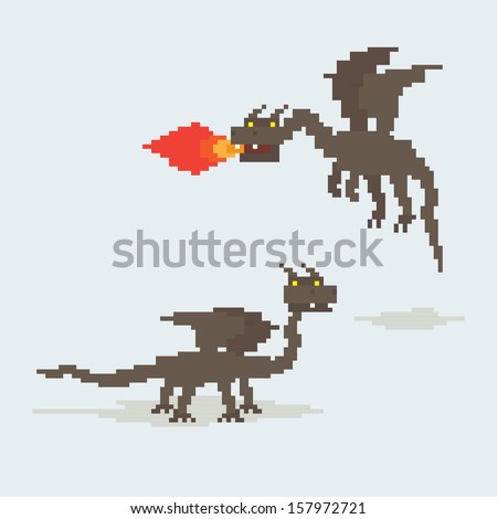Pixel Art Dragons Flying Throwing Fire Stock Vector (Royalty Free ...