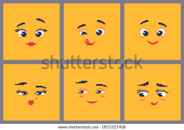 Pixel Art Emoji Faces Set Funny Stock Vector (Royalty Free) 1855321408 ...