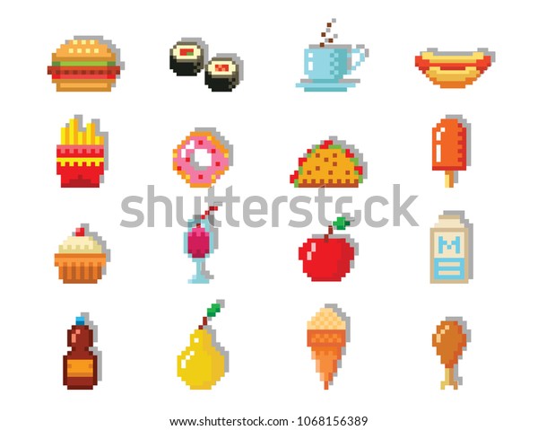 Pixel Art Food Computer Design Icons Stock Vector (Royalty Free ...