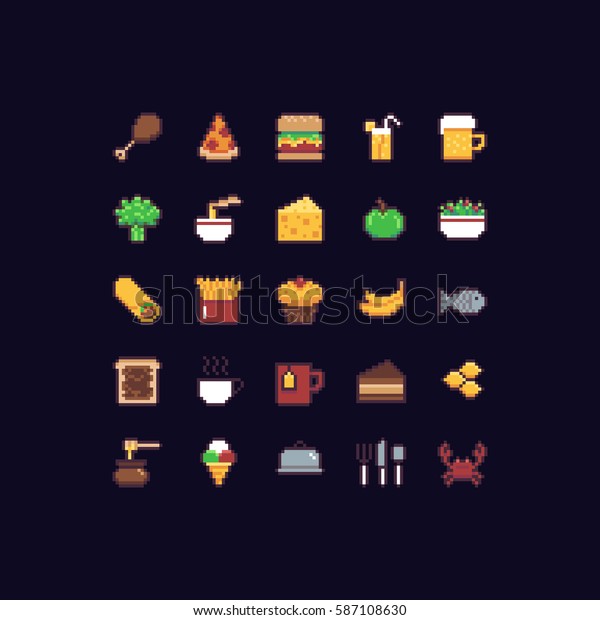 Pixel Art Food Icon Set Fast Stock Vector (Royalty Free) 587108630 ...