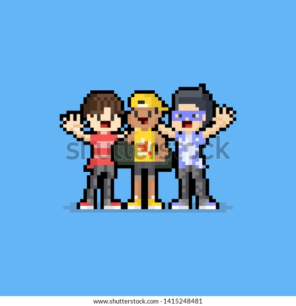 Pixel Art Freindship Day Cartoon Boy Stock-vektor (royaltyfri ...