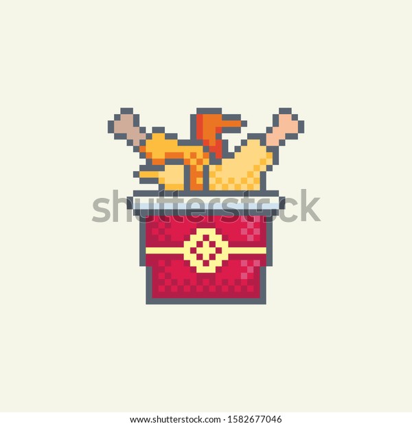 Pixel art Fried chicken pieces vector icon. Fast food set for web ...