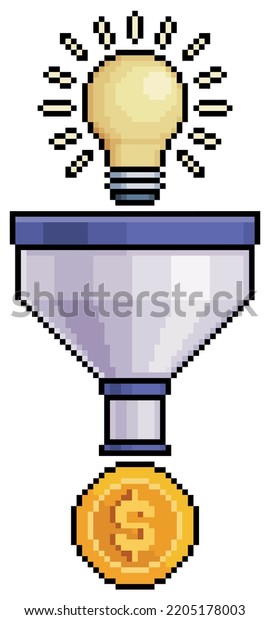 Pixel Art Funnel Light Bulb Coin Stock Vector (Royalty Free) 2205178003 ...
