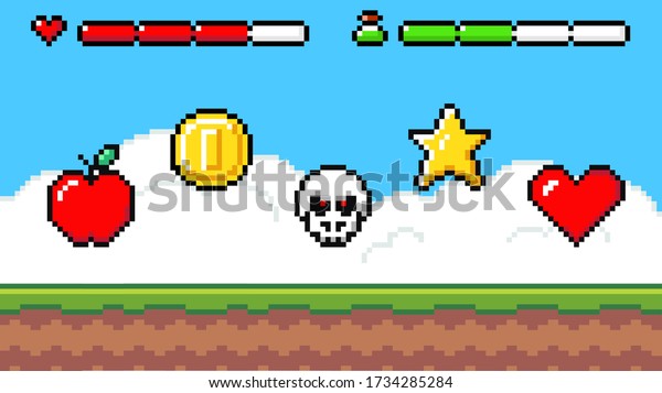 Pixel Art Game Background Reward Object: immagine vettoriale stock ...