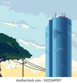 「Pixel Art Game Background Skyscraper Ground」のベクター画像素材（ロイヤリティフリー ...