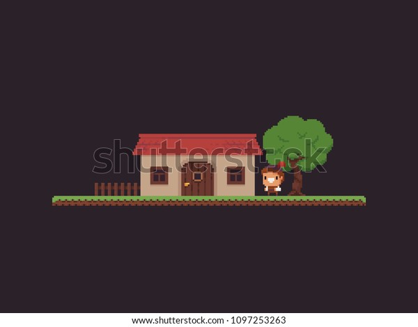 Pixel Art Game Scene Grass Platform Stock Vector (Royalty Free ...
