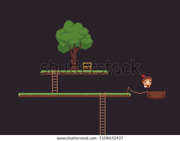 Pixel Art Game Scene Grass Platforms Stock Vector (Royalty Free ...