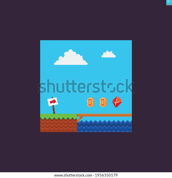 Pixel Art Game Scene Water Clouds Stock Vector (Royalty Free ...