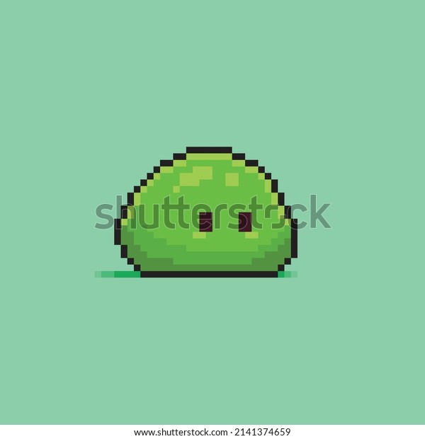 Pixel Art Green Slime Character On: เวกเตอร์สต็อก (ปลอดค่าลิขสิทธิ์ ...