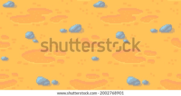 Vektor Stok Pixel Art Ground Stones Background Seamless (Tanpa Royalti ...