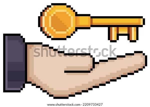 Pixel Art Hand Holding Golden Key Stock Vector (Royalty Free ...