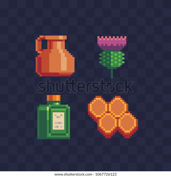 Pixel Art Icon Set Thistle Clay 스톡 벡터(로열티 프리) 1067726123 | Shutterstock