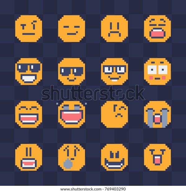 Pixel Art Icons Set Funny Cartoon: vector de stock (libre de regalías ...