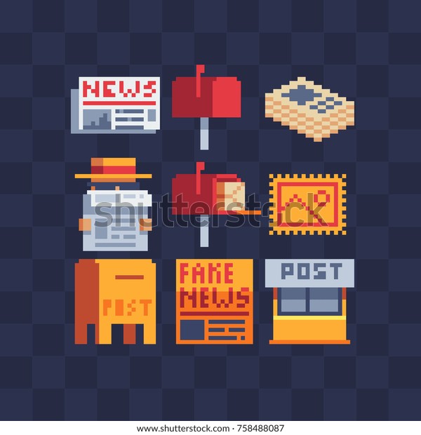 Pixel Art Icons Set Newspaper Mailbox: เวกเตอร์สต็อก (ปลอดค่าลิขสิทธิ์ ...