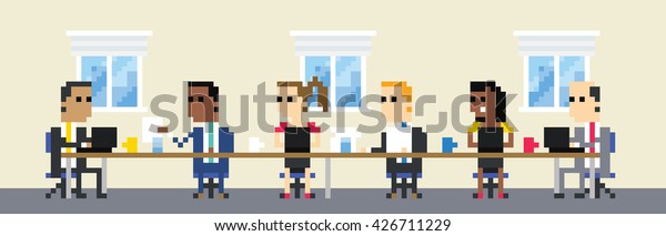 Pixel Art Image Business Team Meeting Stock Vector (Royalty Free ...