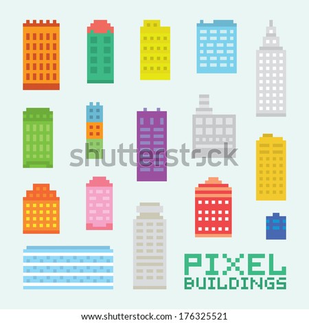 Pixel Art Isolated Buildings Vector Set Stock Vector (Royalty Free ...