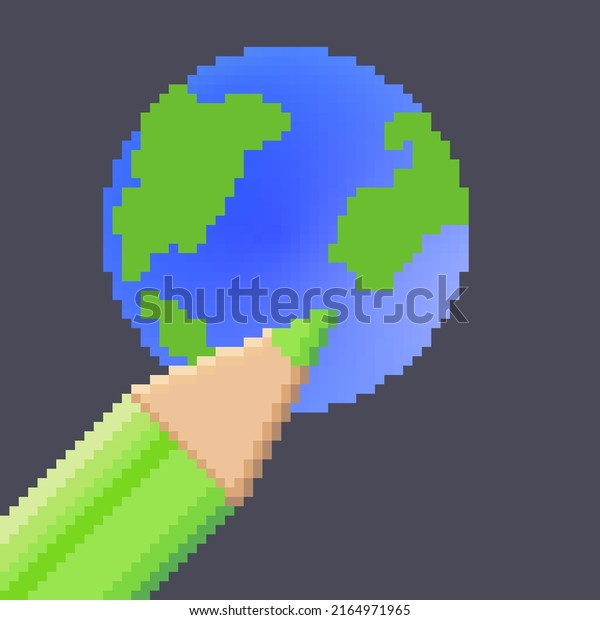 Pixel Art Logo Drawing Earth: เวกเตอร์สต็อก (ปลอดค่าลิขสิทธิ์ ...